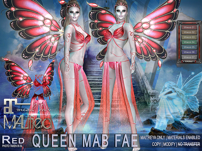 Second Life Marketplace - COPY/MOD MALified: Queen Mab (Red) Fae Outfit - Maitreya Only
